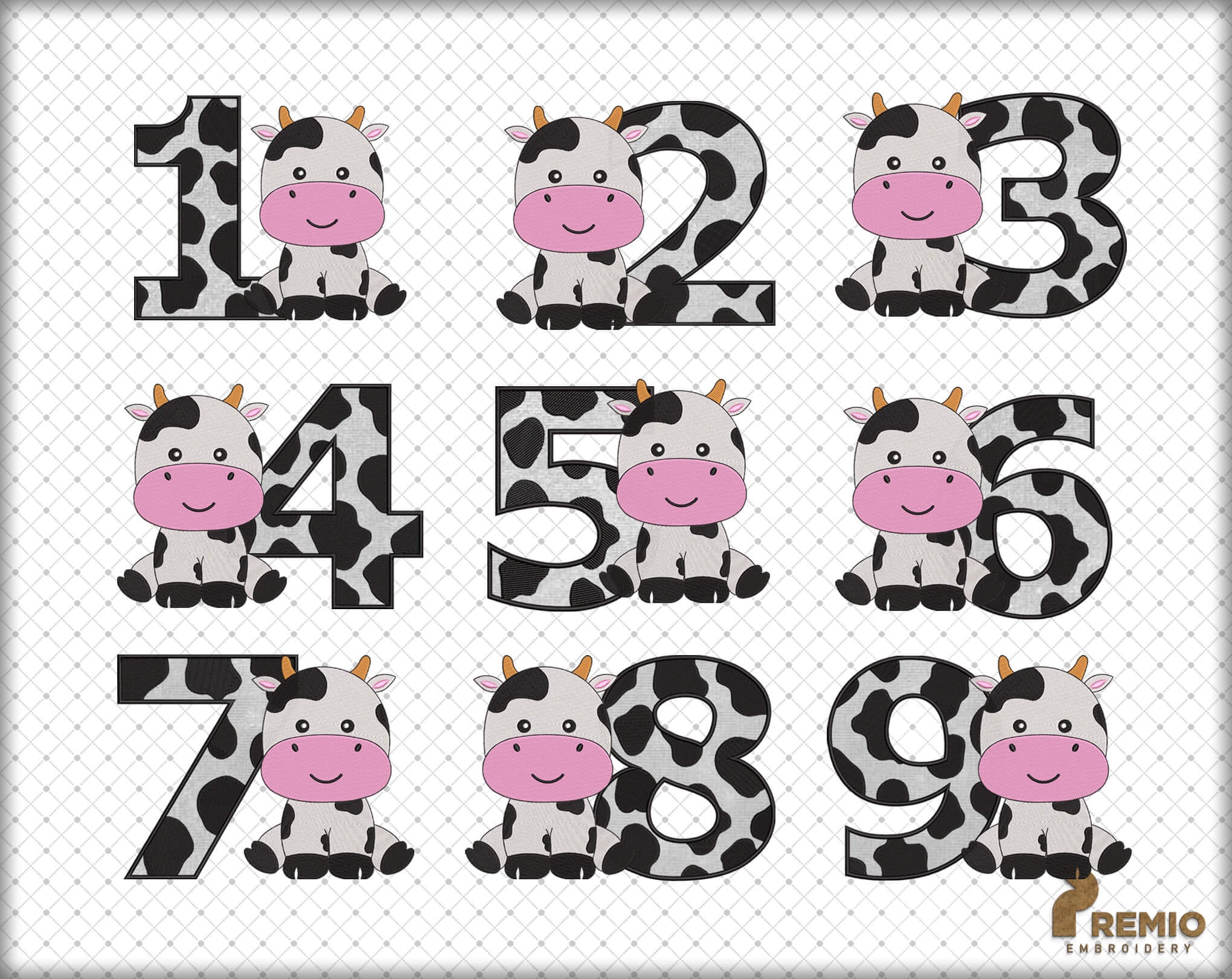 Cow Print Embroidery Cute Cow Face & Number Applique Machine - Etsy