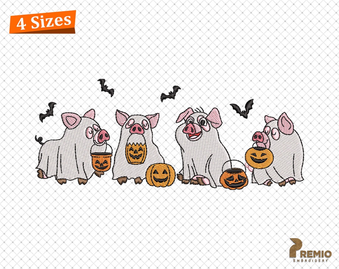 Ghost Pigs Embroidery Design, Pig Ghost Embroidery Design, Spooky ...