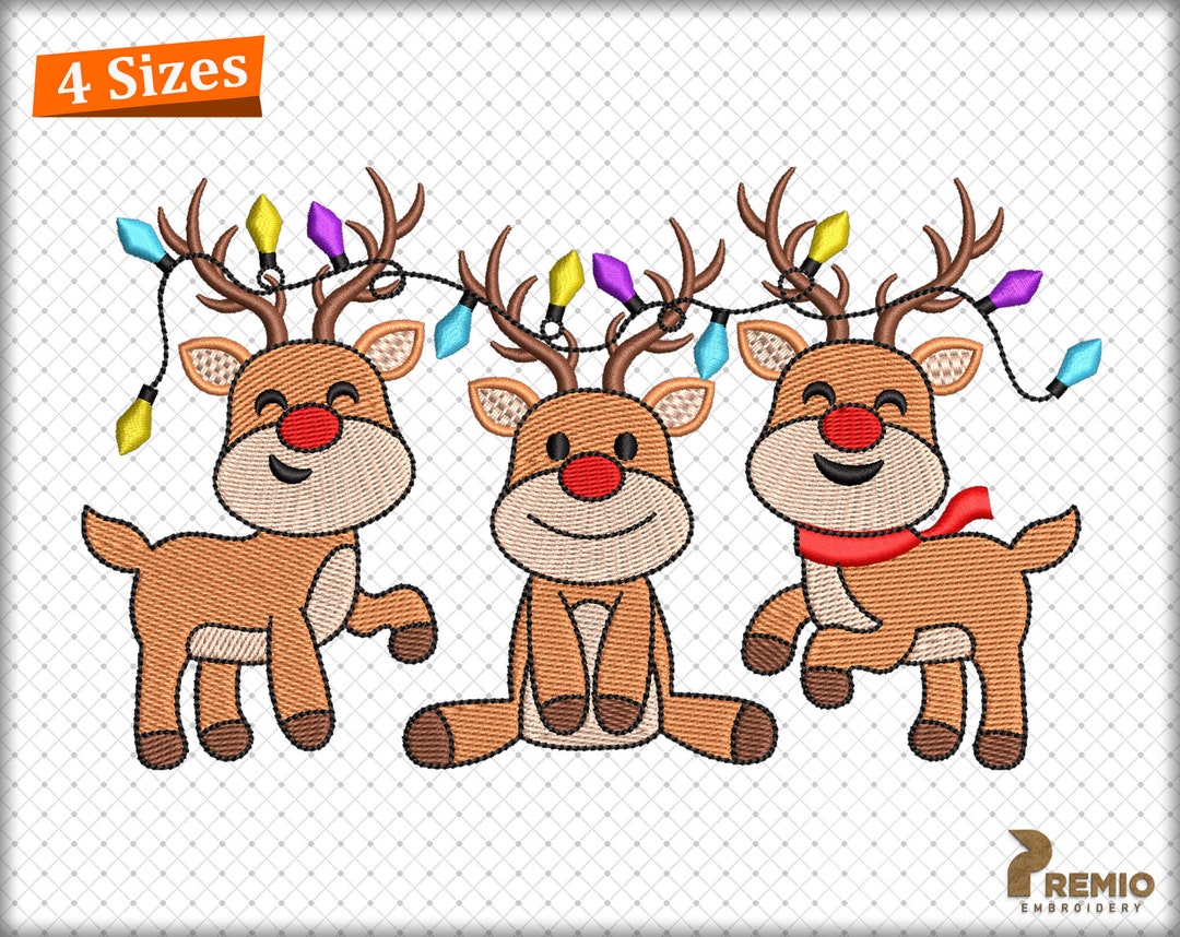 Christmas Reindeers Embroidery Design, Reindeer Machine Embroidery ...