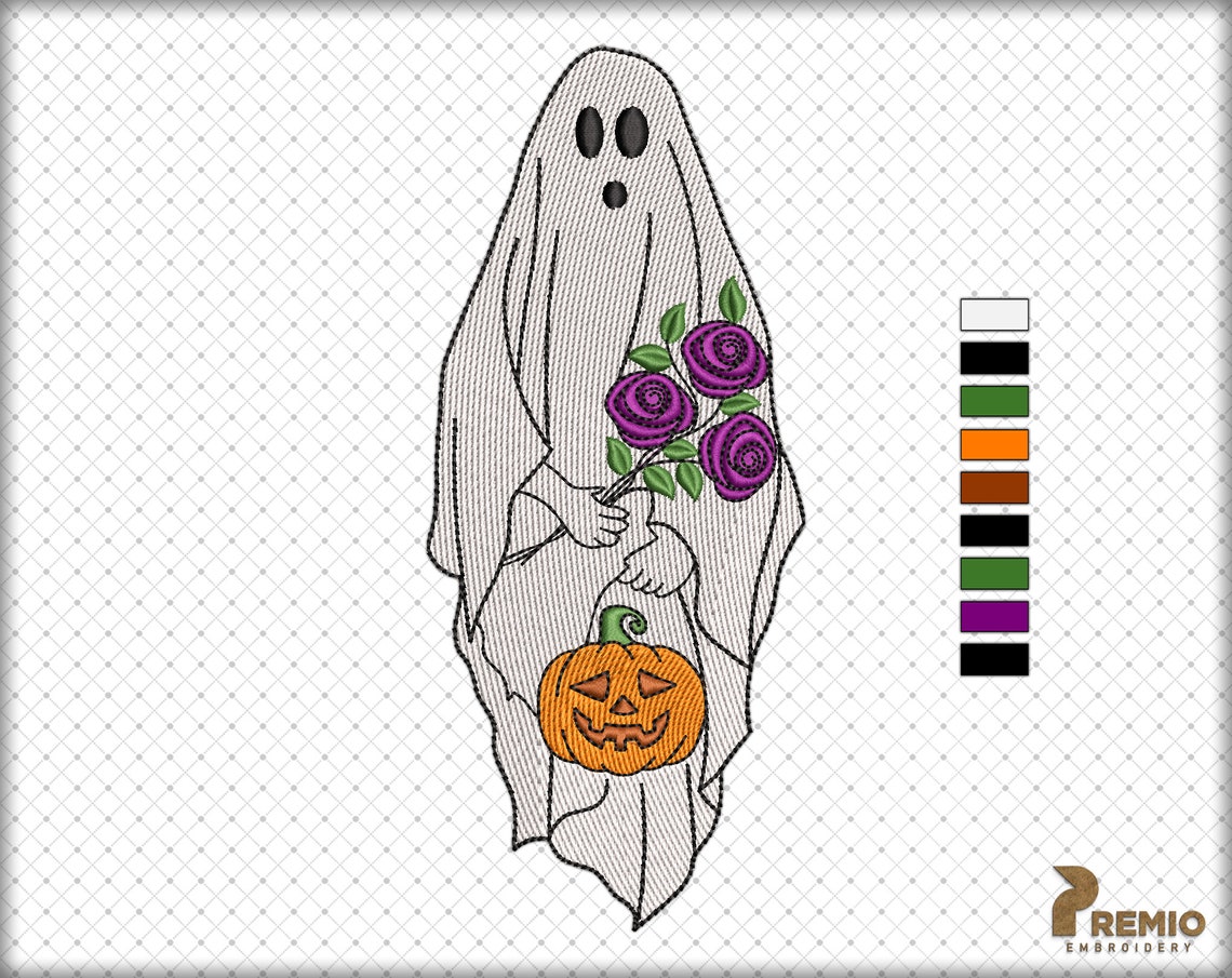 Floral Ghost Embroidery Design, Halloween Pumpkin Ghost Machine ...