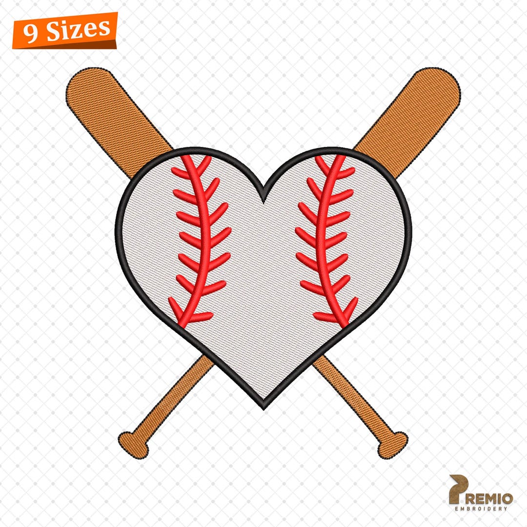 Baseball Heart Embroidery Design, Softball Heart Embroidery Files ...