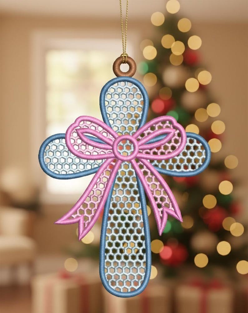 FSL Christian Cross Embroidery Design, Religious Baptism Cross Ornament ...