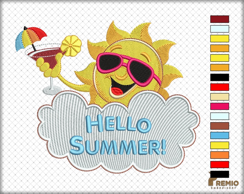 Hello Summer Embroidery Designs, Summer Sun Machine Embroidery Patterns ...
