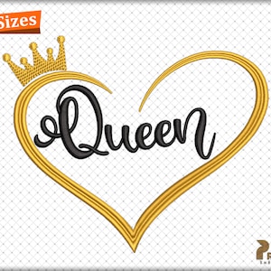 Queen Heart With Crown Embroidery Design, Queen Machine Embroidery ...