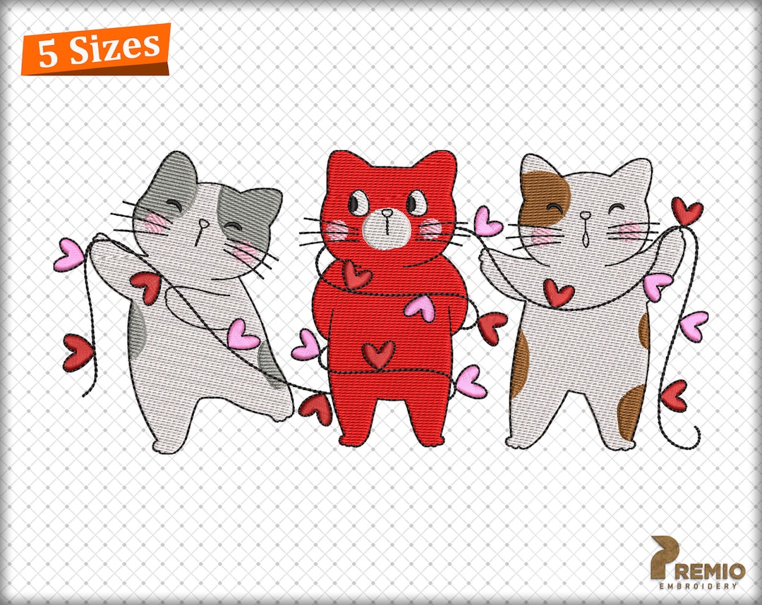 Valentines Cats Embroidery Design, Valentine Embroidery Design for ...