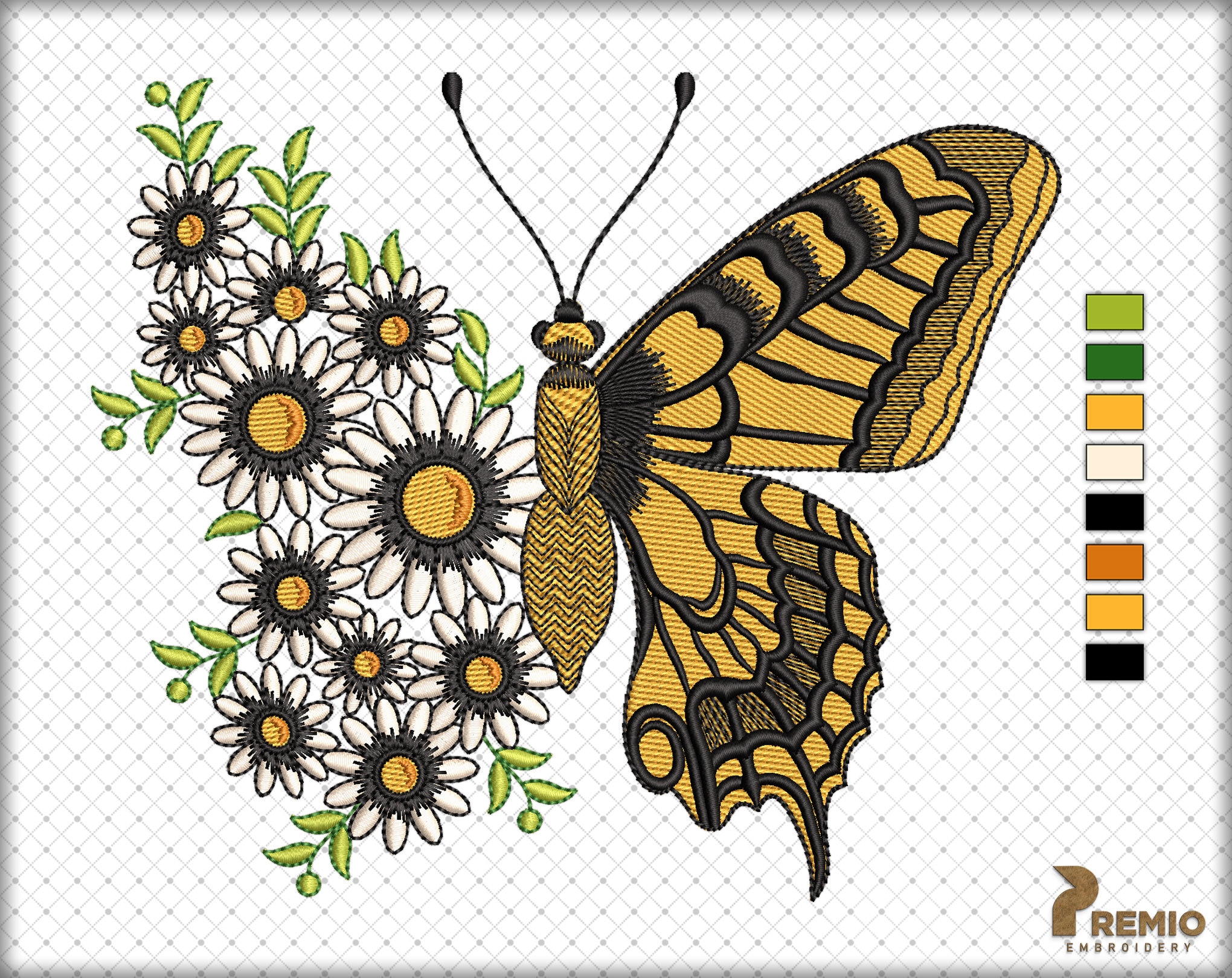 Butterfly Embroidery Design, Butterfly Daisy Embroidery Design,insect ...