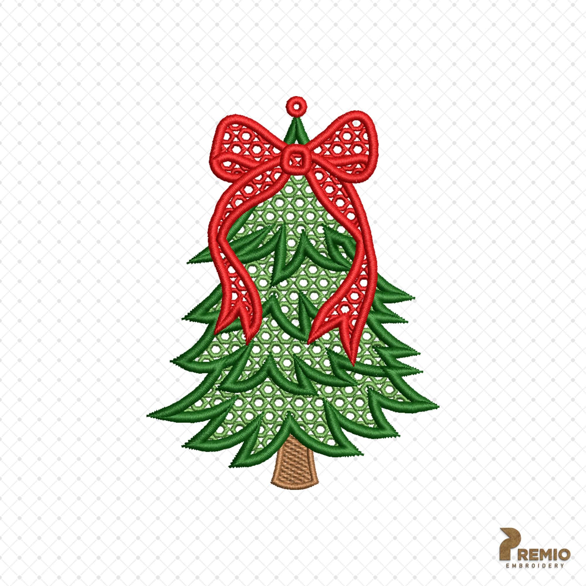 FSL Christmas Trees Embroidery Design, Christmas Tree Bow FSL Ornament ...