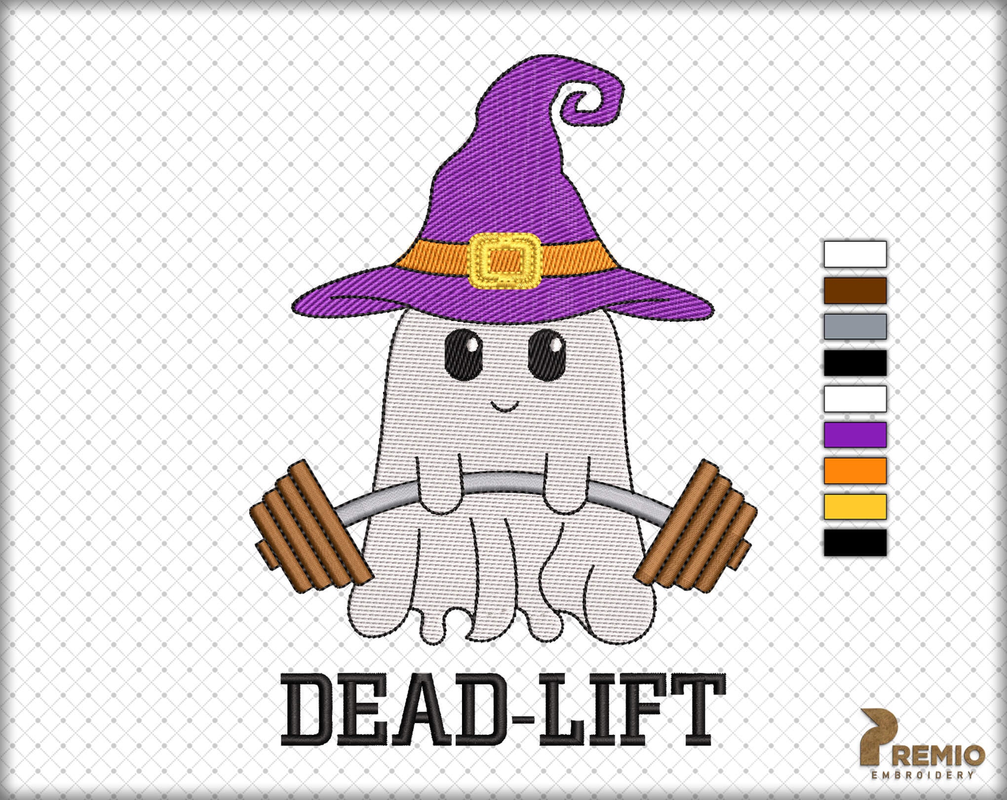Dead Lift Embroidery Design, Gym Ghost Halloween Embroidery Design ...