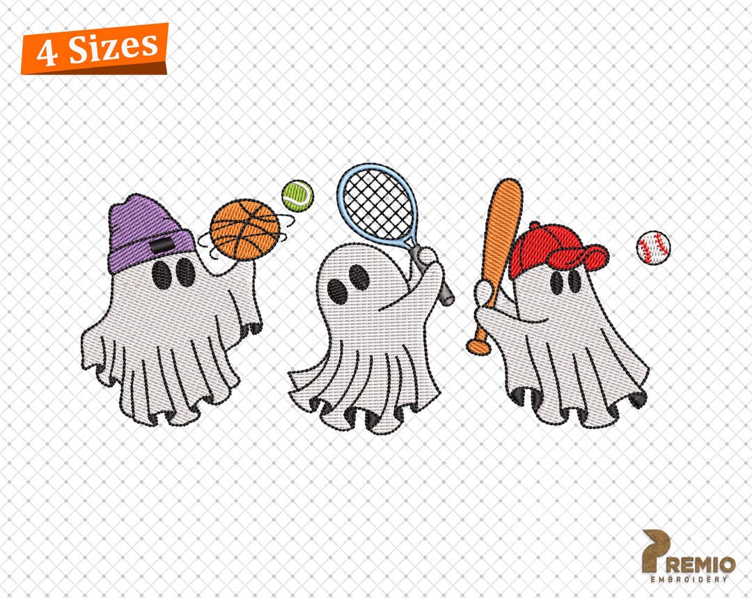 Halloween Sport Ghost Embroidery Design, Halloween Baseball Embroidery ...
