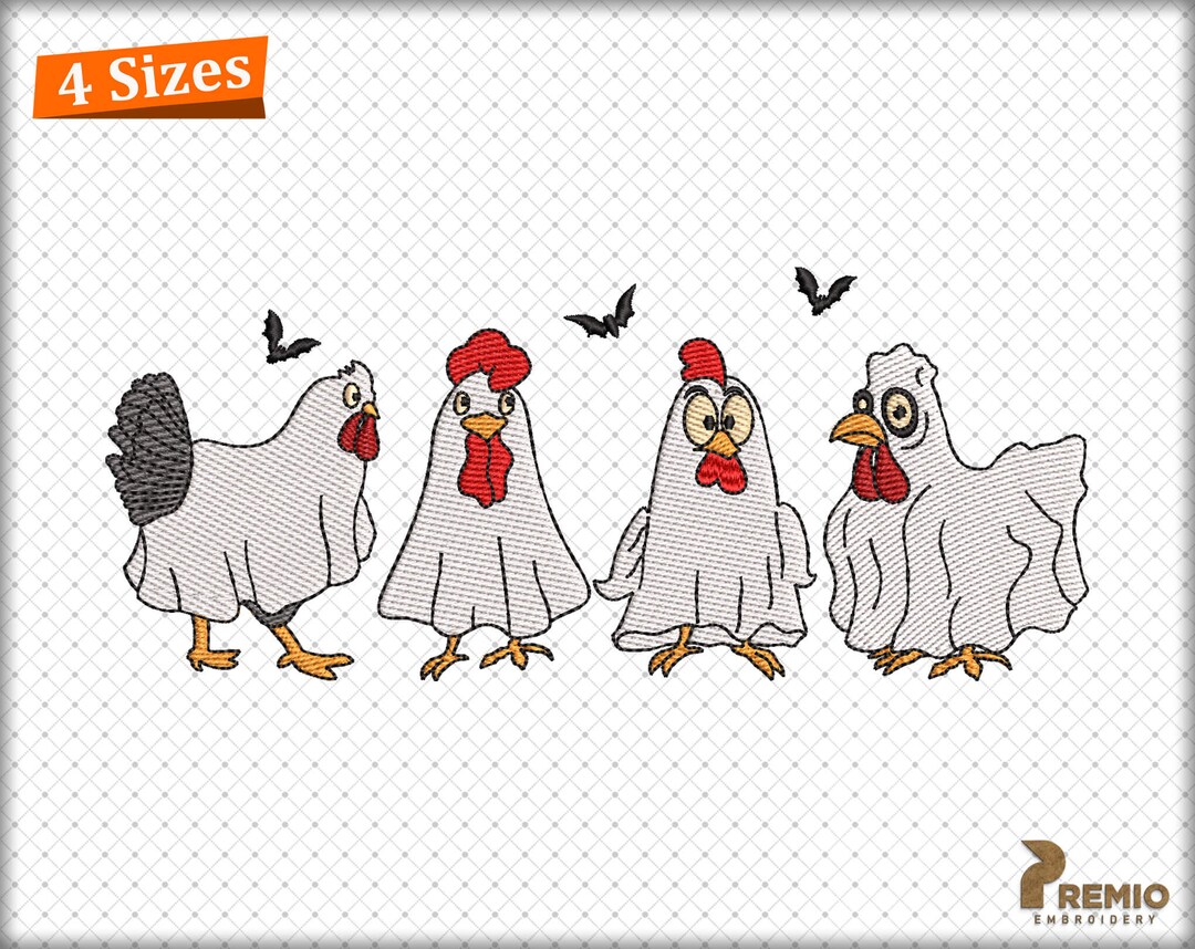 Ghost Chicken Embroidery Design, Halloween Ghost Turkey Embroidery ...