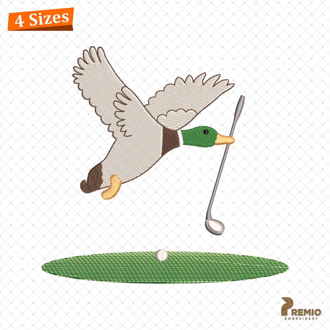 Mallard Golfing Duck Embroidery Design, Mallard Duck Swinging Golfer ...