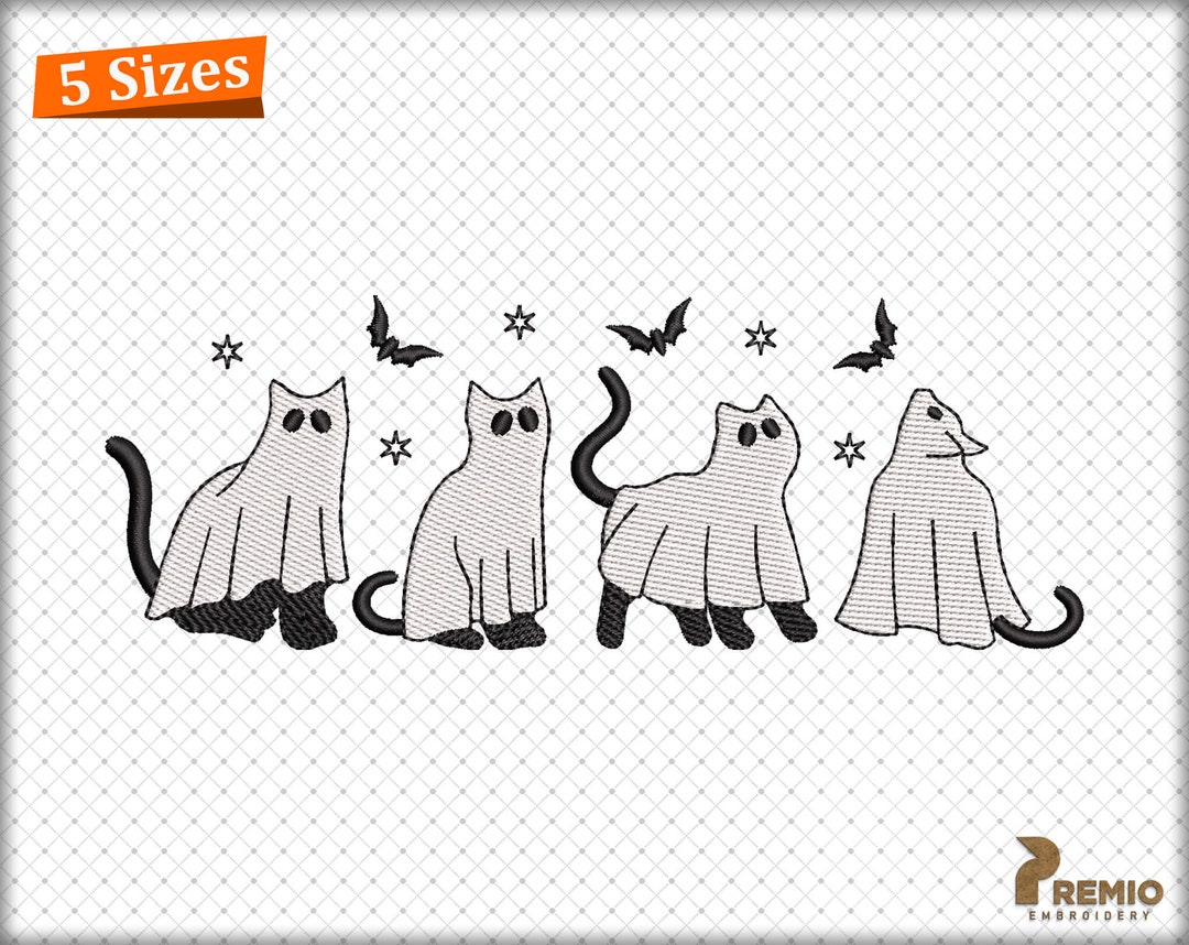 Cat Ghost Embroidery Design, Spooky Season Embroidery Design, Halloween ...
