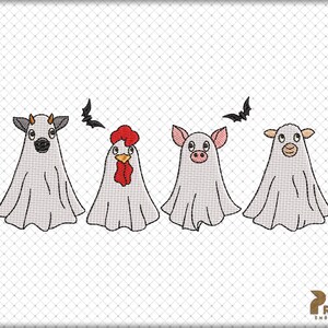 Halloween Animal Ghosts Embroidery Design, Chicken Turkey Ghosts, Dog ...