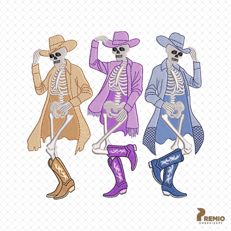 Retro Dancing Skeleton Embroidery Design, Cowboy Skeleton Machine ...