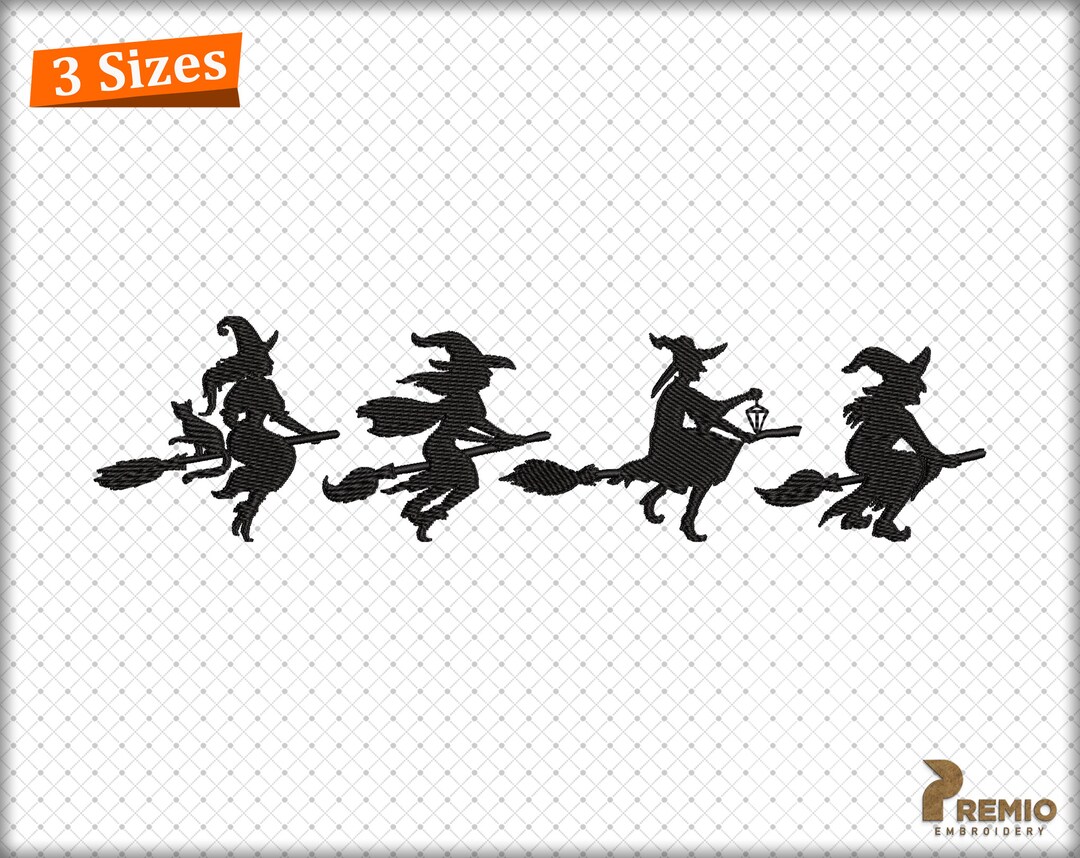 Fly Witch Embroidery Design, Four Broomstick Witch Machine Embroidery ...