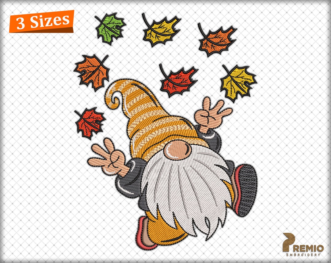 Fall Gnome Embroidery Designs, Autumn Fall Gnome Embroidery Design ...