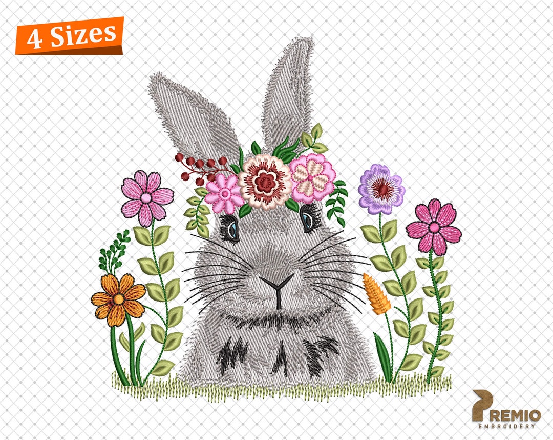 Easter Bunny Embroidery Design, Cute Floral Bunny Embroidery Designs ...