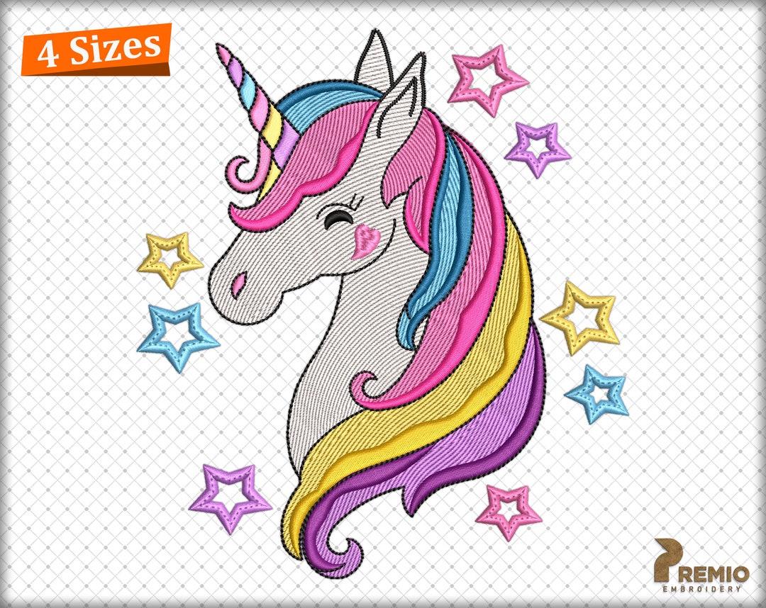 Unicorn Embroidery Designs, Cute Unicorn With Rainbow Digital ...