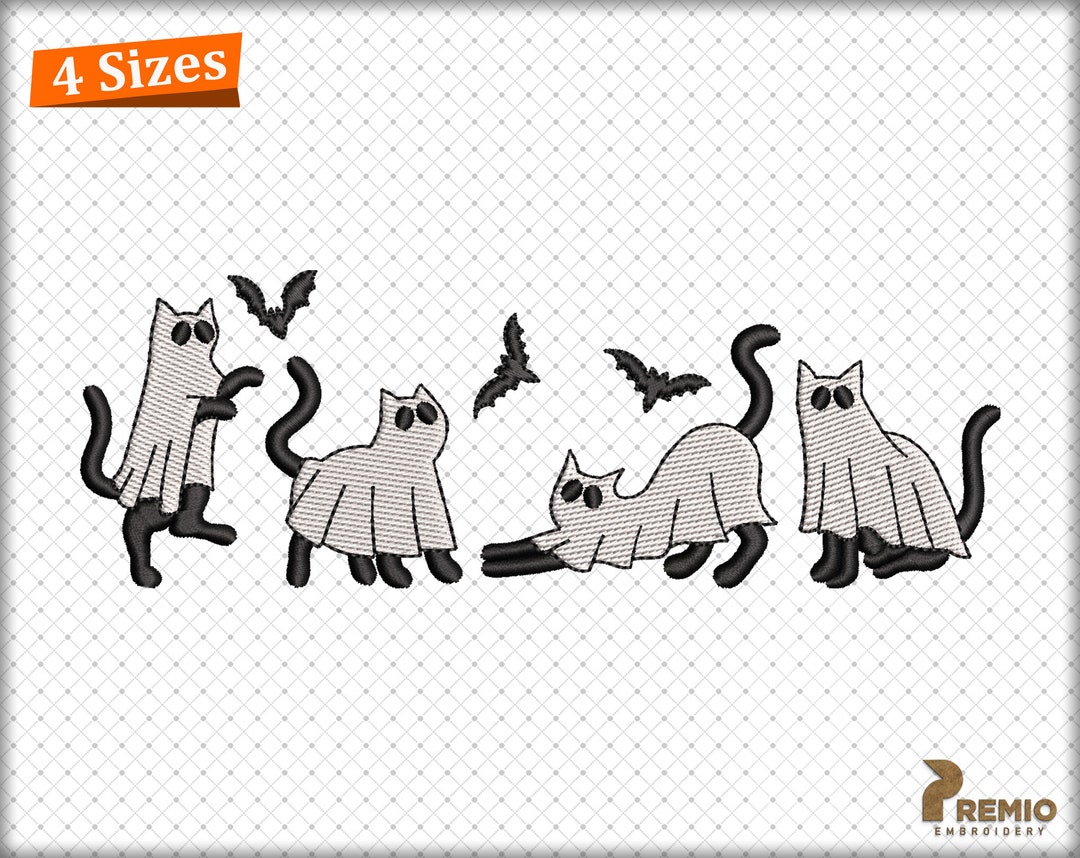 Whimsical Cat Ghost Embroidery Design, Four Halloween Ghost Cat ...