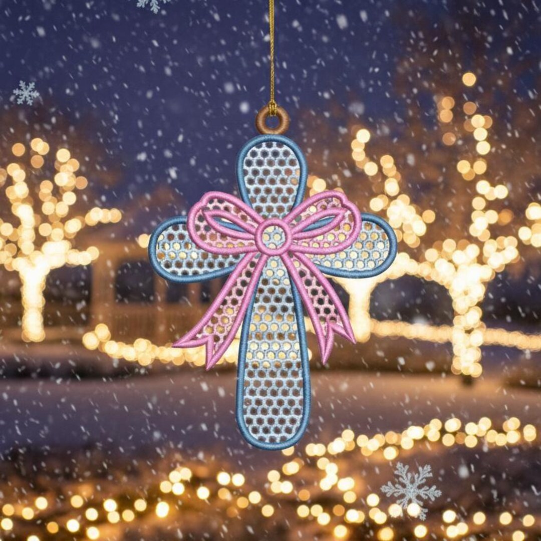 FSL Christian Cross Embroidery Design, Religious Baptism Cross Ornament ...