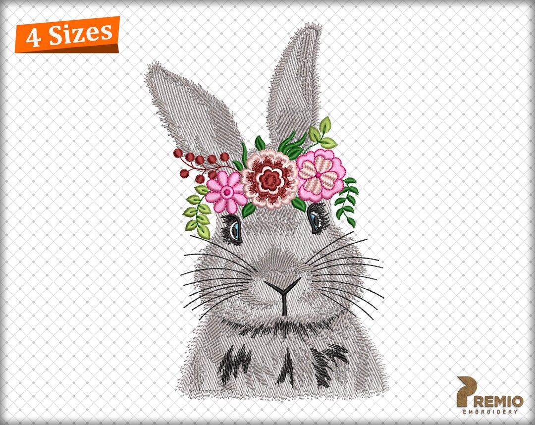 Bunny With Flowers Embroidery Design, Floral Rabbit Needlework Pattern ...