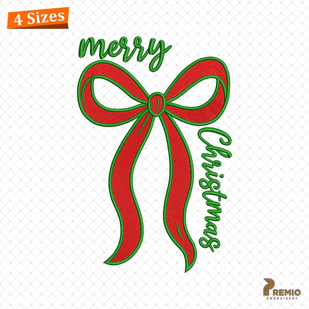 Merry Christmas Bow Embroidery Designs, Preppy Christmas Machine ...