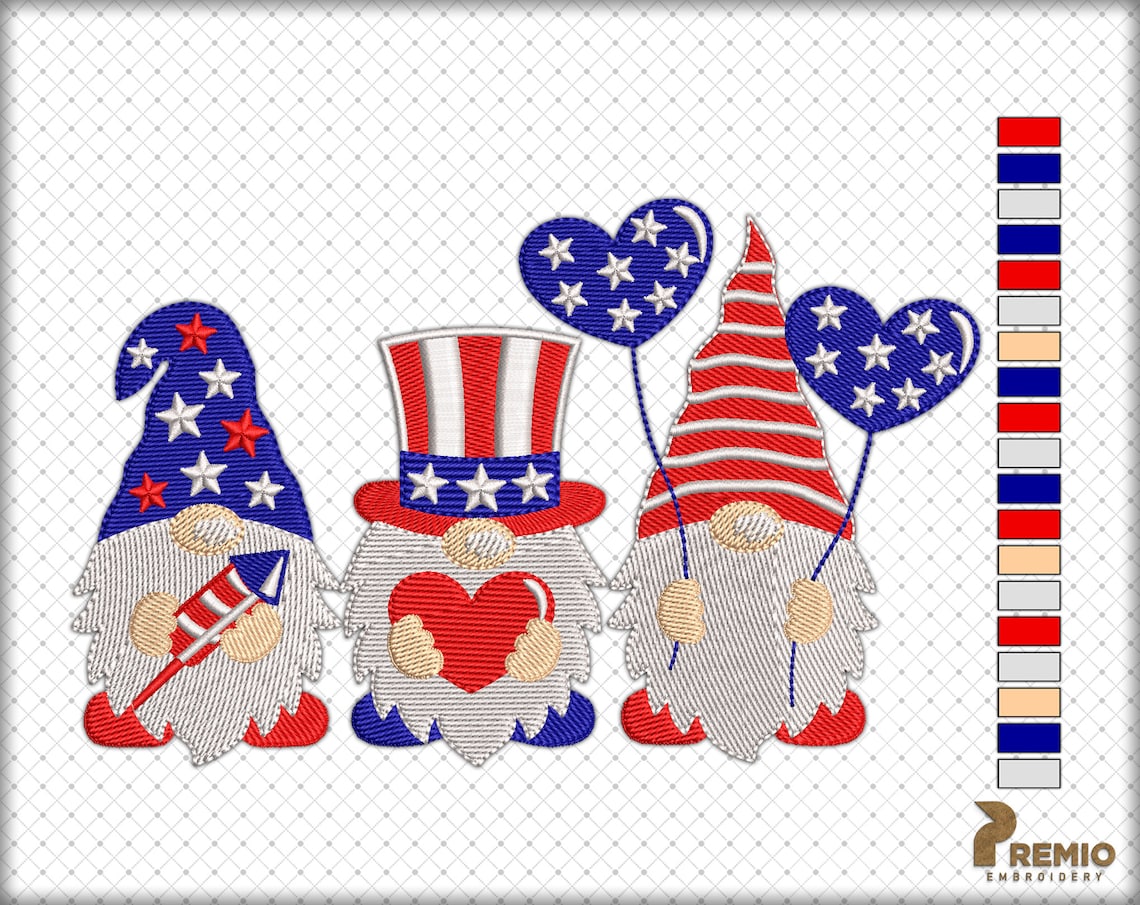 American Gnome Embroidery Gnome With American Flag Machine - Etsy