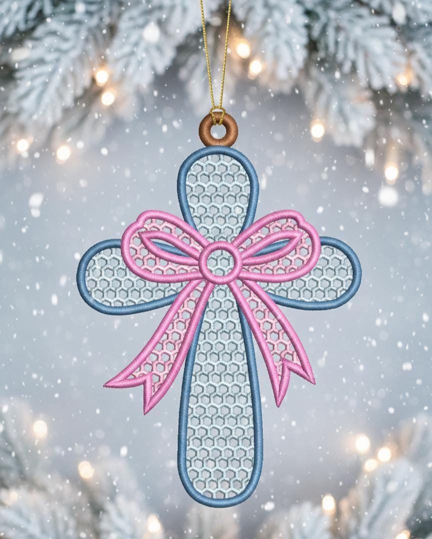FSL Christian Cross Embroidery Design, Religious Baptism Cross Ornament ...