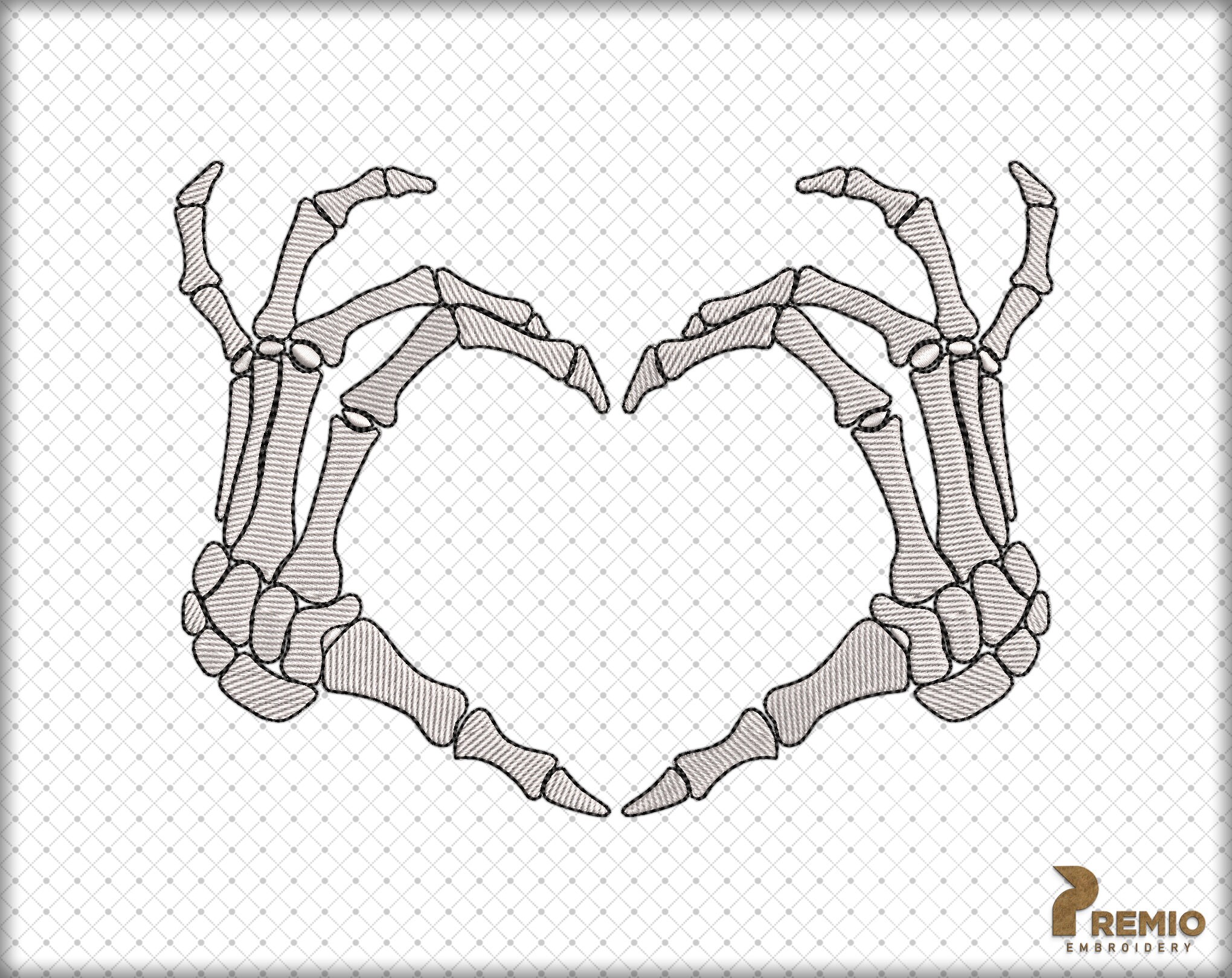 Skeleton Hands Embroidery Design, Creepy Skull Skeleton Hand Heart ...