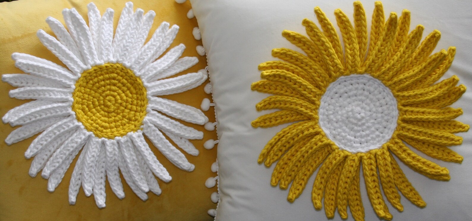 Daisy Flower Crochet Pattern, Pillow, Cushion, Appliqué, Home Decor ...