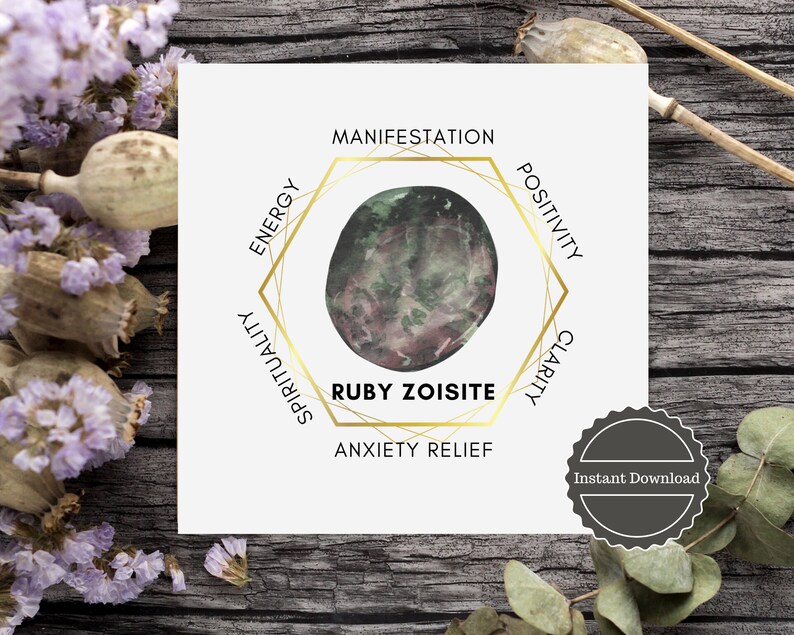 Ruby Zoisite gemstone printable crystal meaning card. Digital | Etsy