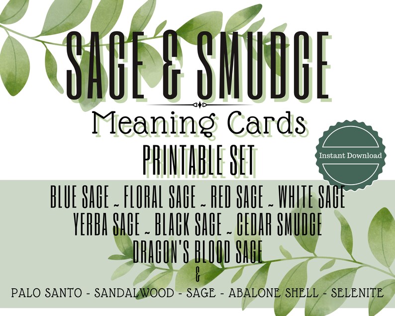 SAGE SMUDGE Set Printable Meaning Cards. Printable Labels | Etsy
