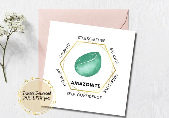 Amazonite Gemstone Printable Crystal Meaning Card. Product | Etsy