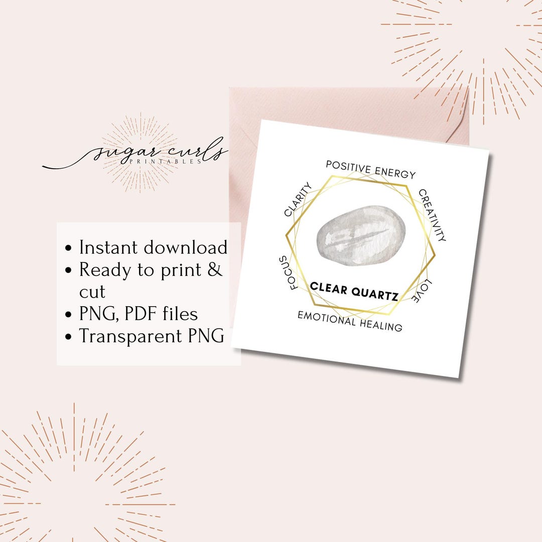 Clear Quartz Printable Crystal Meaning Card. Digital Download Crystal ...