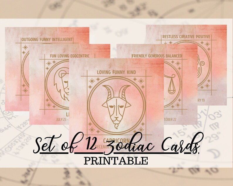 Set of 12 Printable Zodiac Cards. Packaging Inserts Product - Etsy
