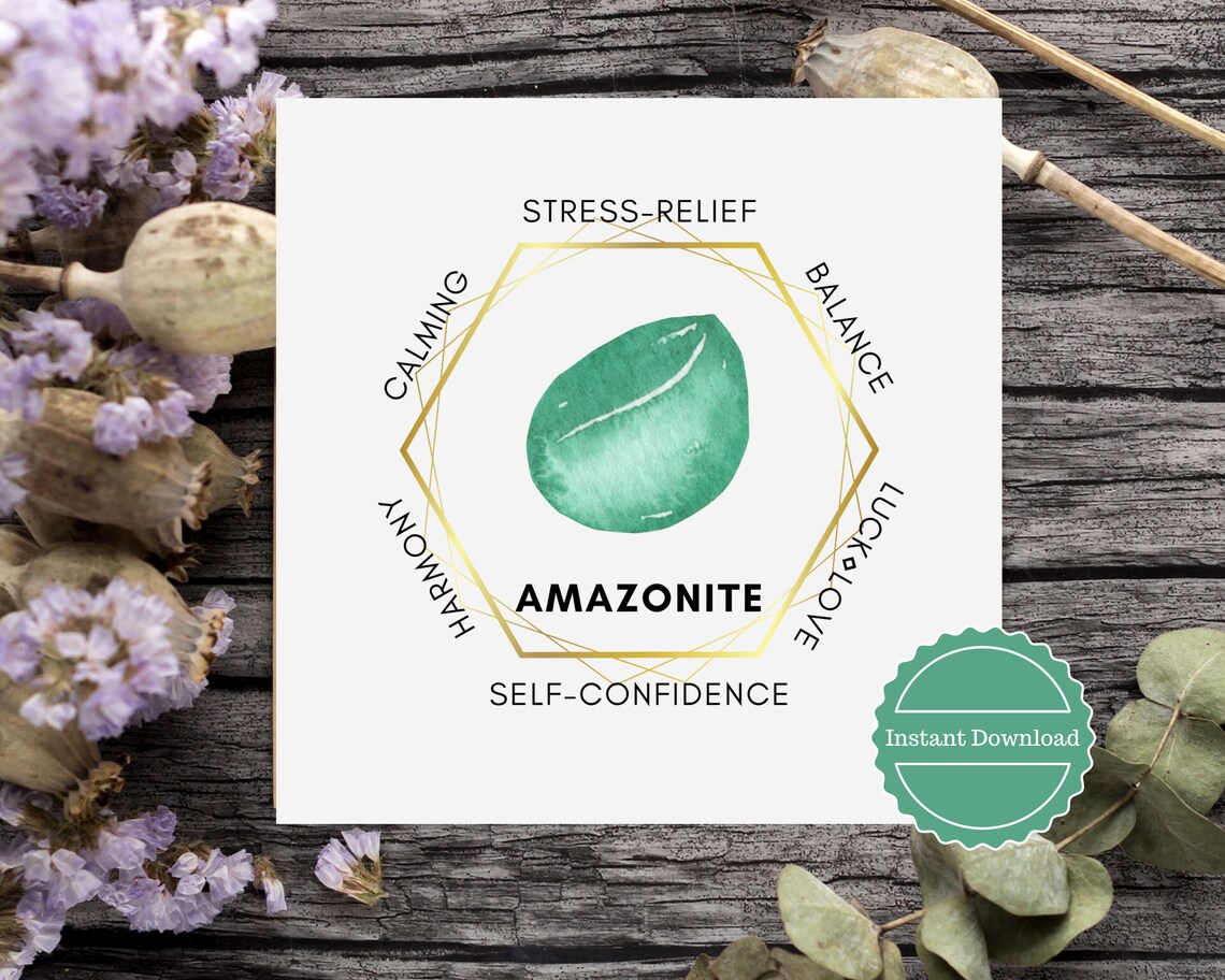 Amazonite gemstone printable crystal meaning card. Product | Etsy
