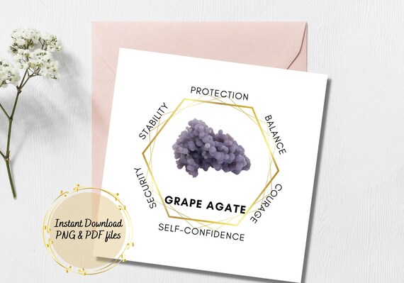 Grape Agate Gemstone Printable Crystal Meaning Card Product - Etsy