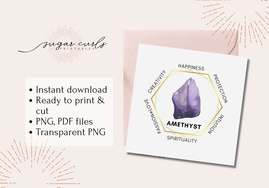 Amethyst Gemstone Printable Crystal Meaning Card. Product Tags ...