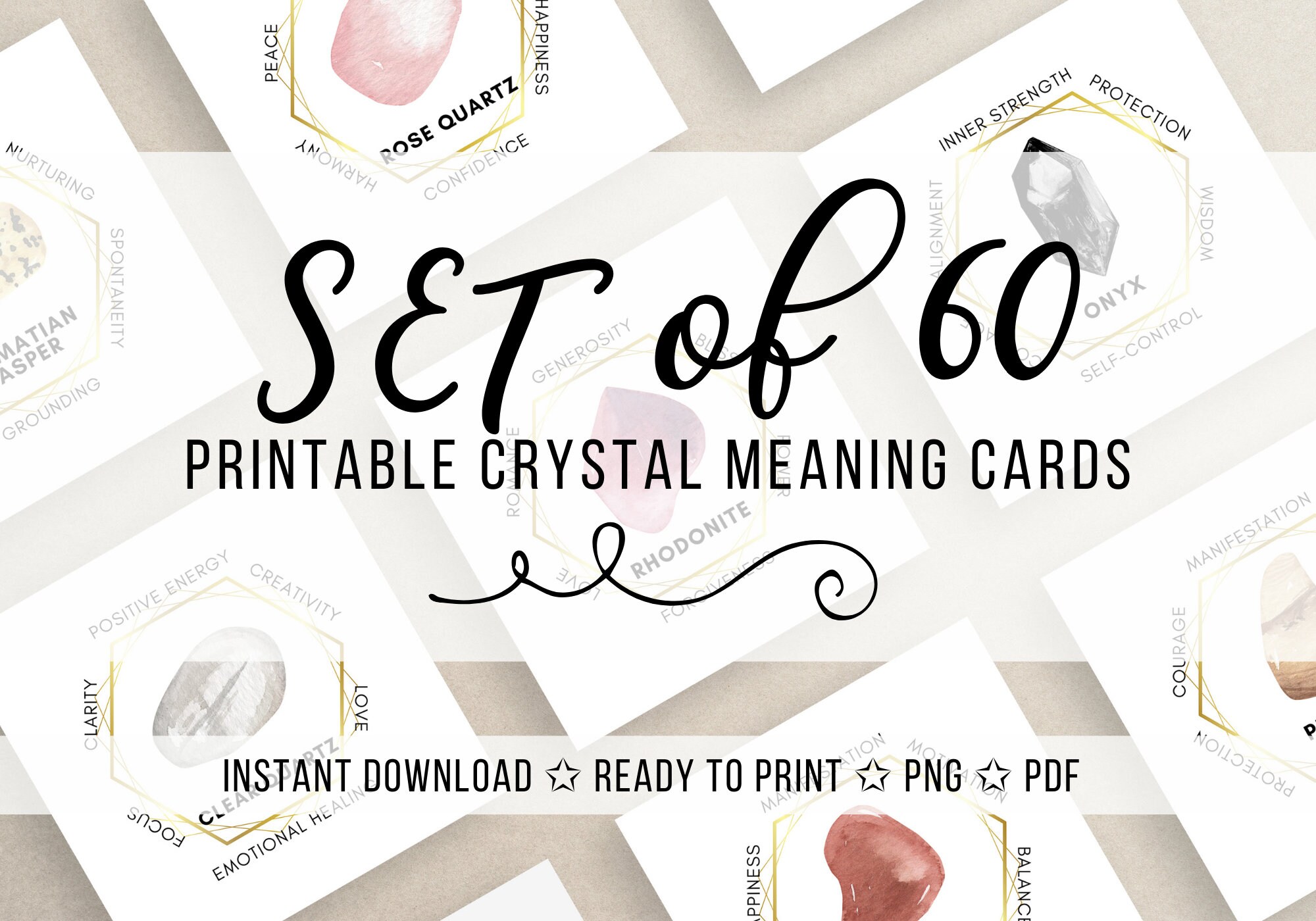 Set of 60 Printable Crystal Meaning Cards. Printable Labels - Etsy