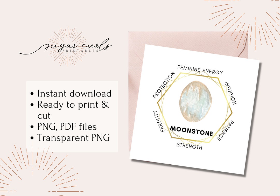 Moonstone Printable Crystal Meaning Card. Digital Download Crystal ...