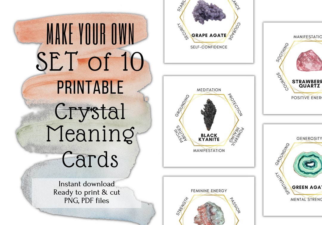Custom Set of 10 Printable Crystal Meaning Cards. PICK YOUR OWN Digital ...
