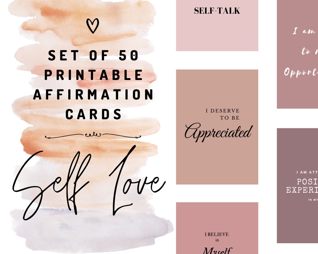 Set of 50 Printable Affirmation Cards for Self Love Print at Home, DIY ...