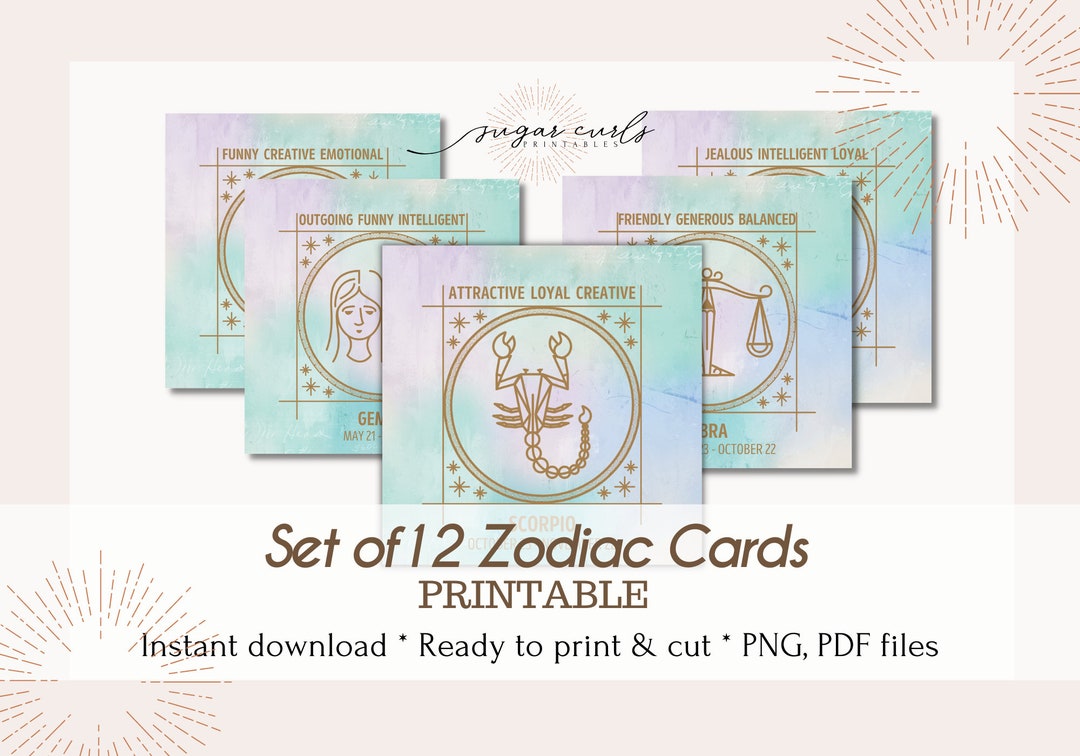 Set of 12 Printable Zodiac Cards. Packaging Inserts, Product Labels ...