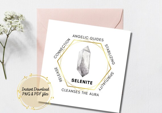 Selenite Printable Crystal Meaning Card. Digital Download - Etsy