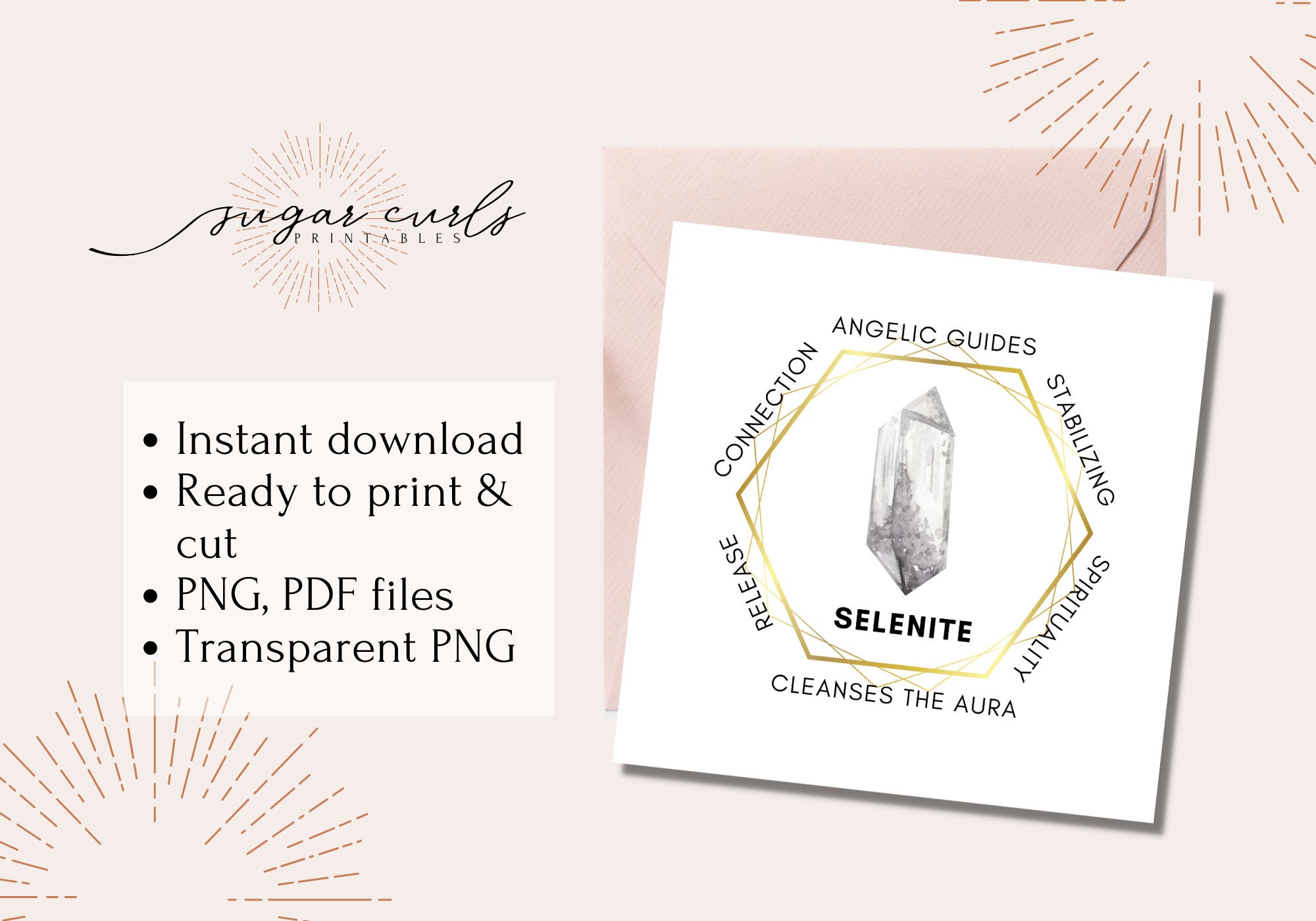 Selenite Printable Crystal Meaning Card. Digital Download Crystal ...
