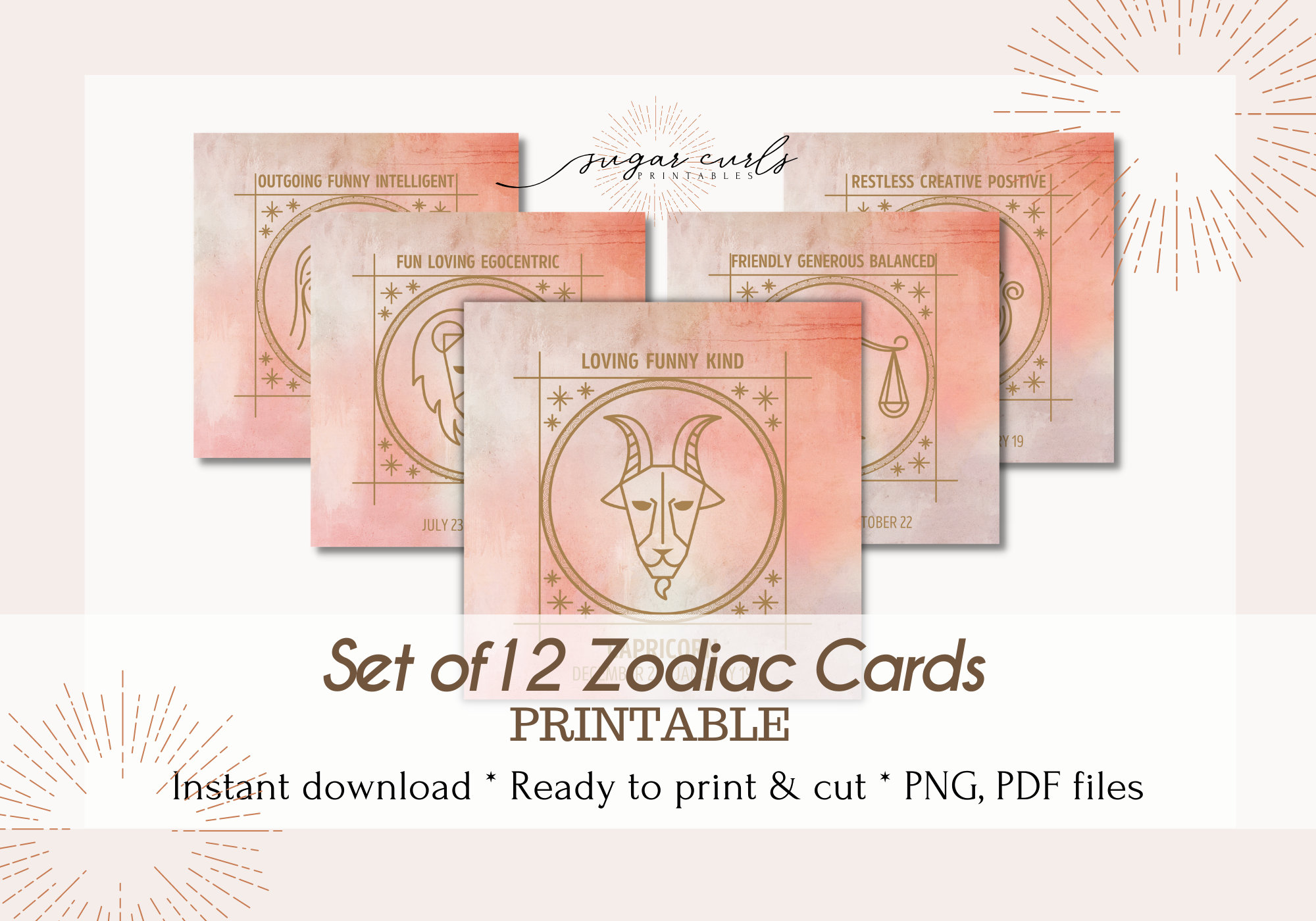 Set of 12 Printable Zodiac Cards. Packaging Inserts, Product Labels ...