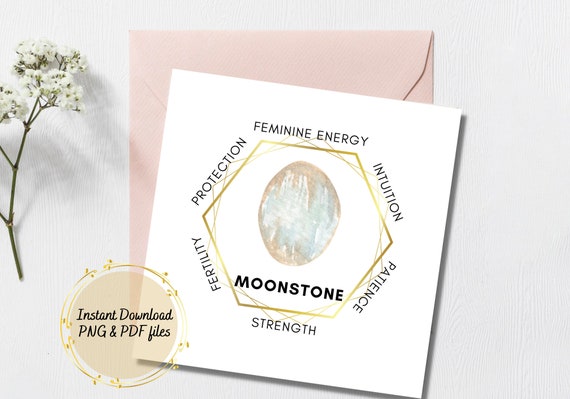 Moonstone Printable Crystal Meaning Card. Digital Download - Etsy