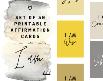 I AM Set of 50 Printable Affirmation Cards Positive | Etsy