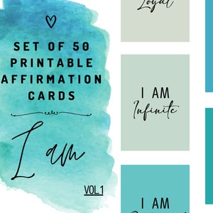 I AM - Set of 50 Printable Affirmation Cards, Positive Affirmations DIY ...