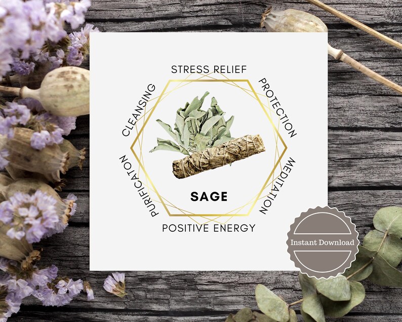 Sage Smudge Printable Crystal Meaning Card Digital Download - Etsy